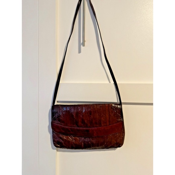 Bags | Vintage Brown Genuine Eel Leather Shoulder Bag Purse Women ...